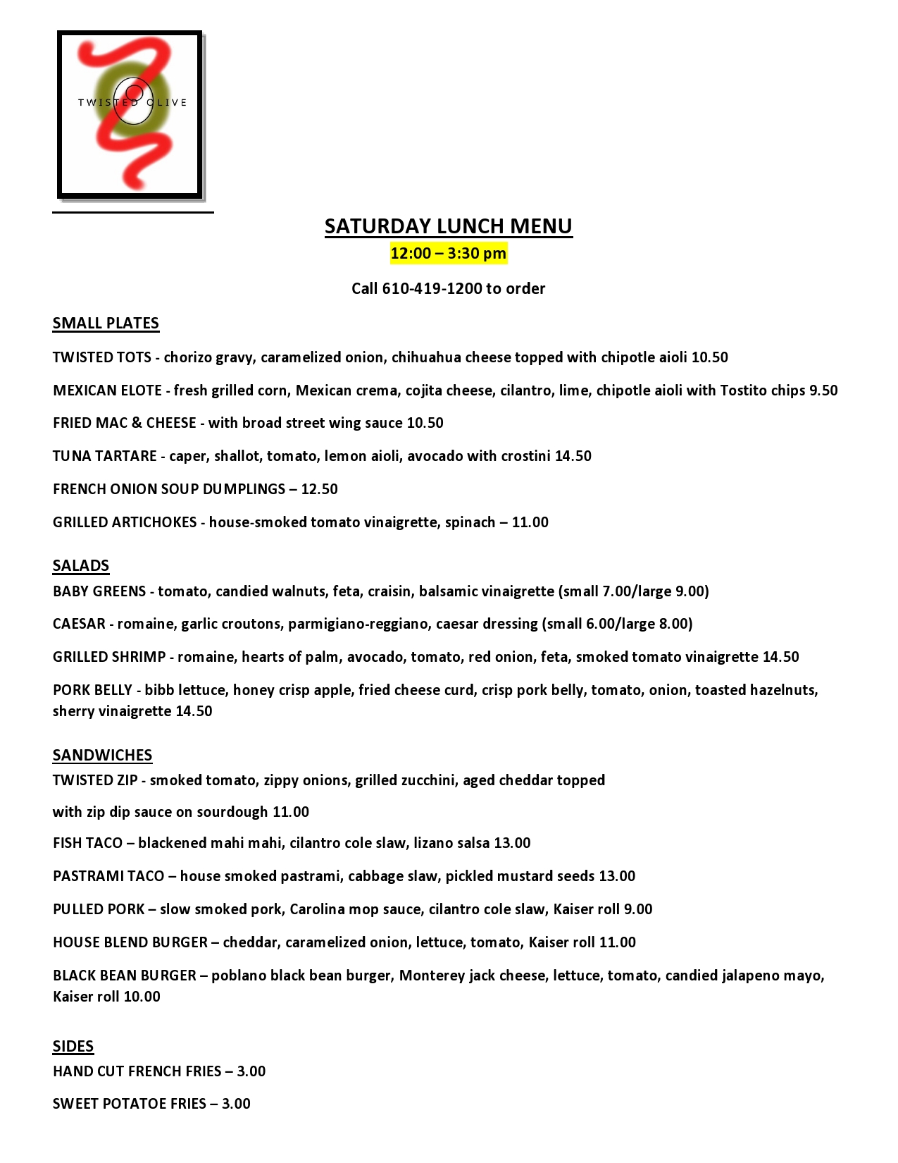 Menus | Twisted Olive